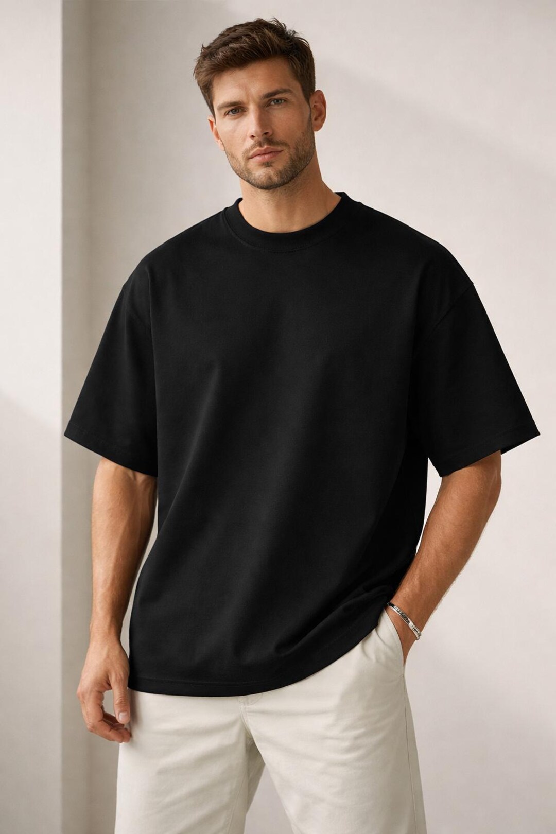 Heavyweight Oversized Black T-shirt for Men – 100% Cotton Thick Premium ...