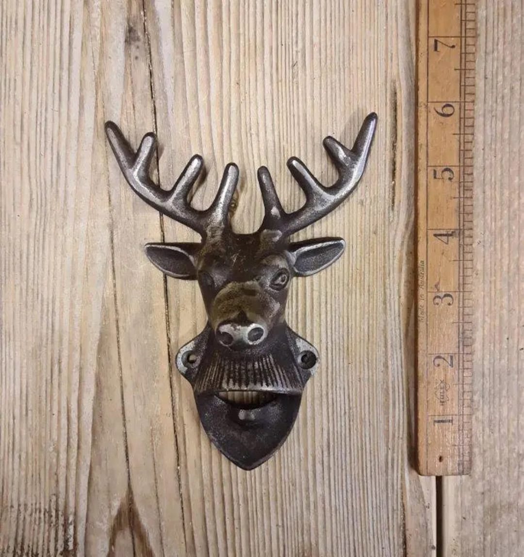 Wall Mounted Deer Head Bottle Opener Cast Iron 150mm - Etsy UK