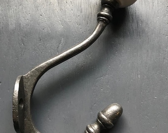 Antique Bronze & Ceramic Knob Coat Hooks Vintage Bronze Metal Twist Hooks With Black, White ...