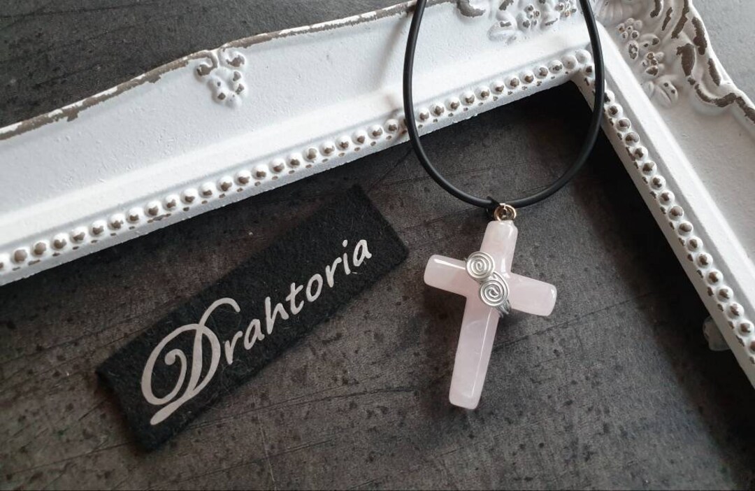 Cross Made of Rose Quartz With Fine Aluminum Wire From the Jewelry ...