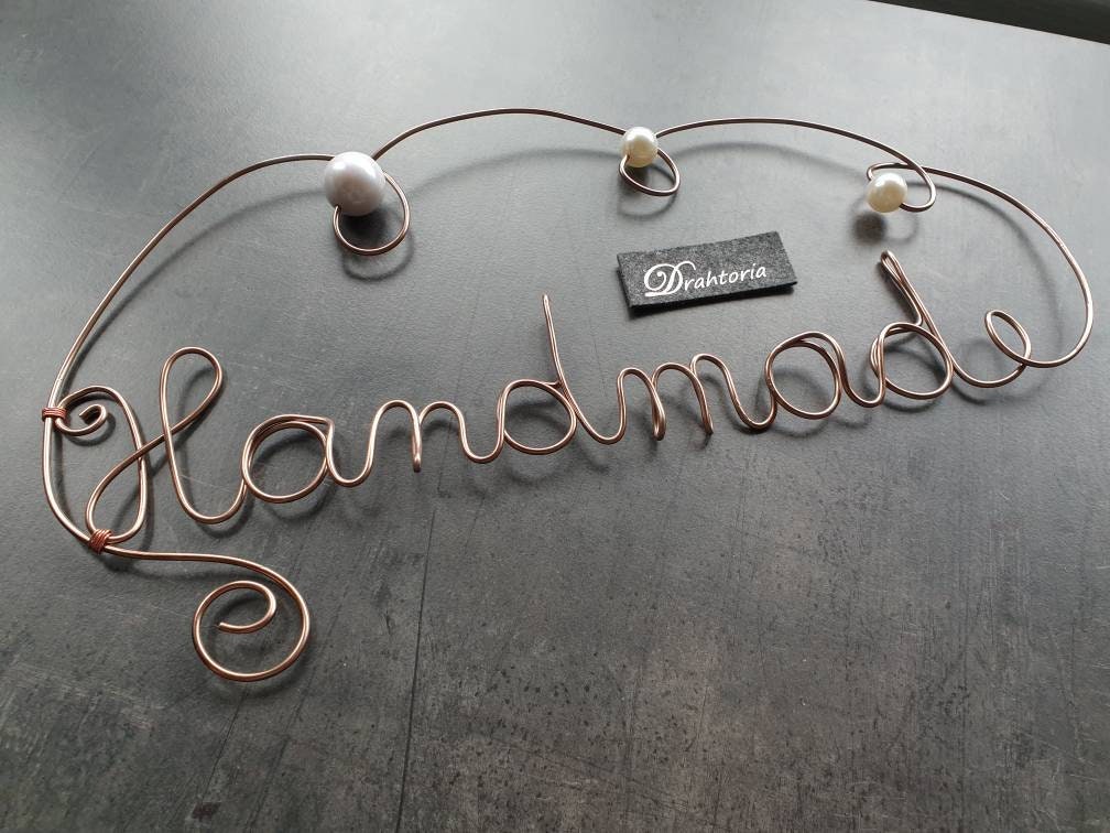 Großer Schriftzug HANDMADE aus Aludraht mit Perlen Wort - Etsy.de