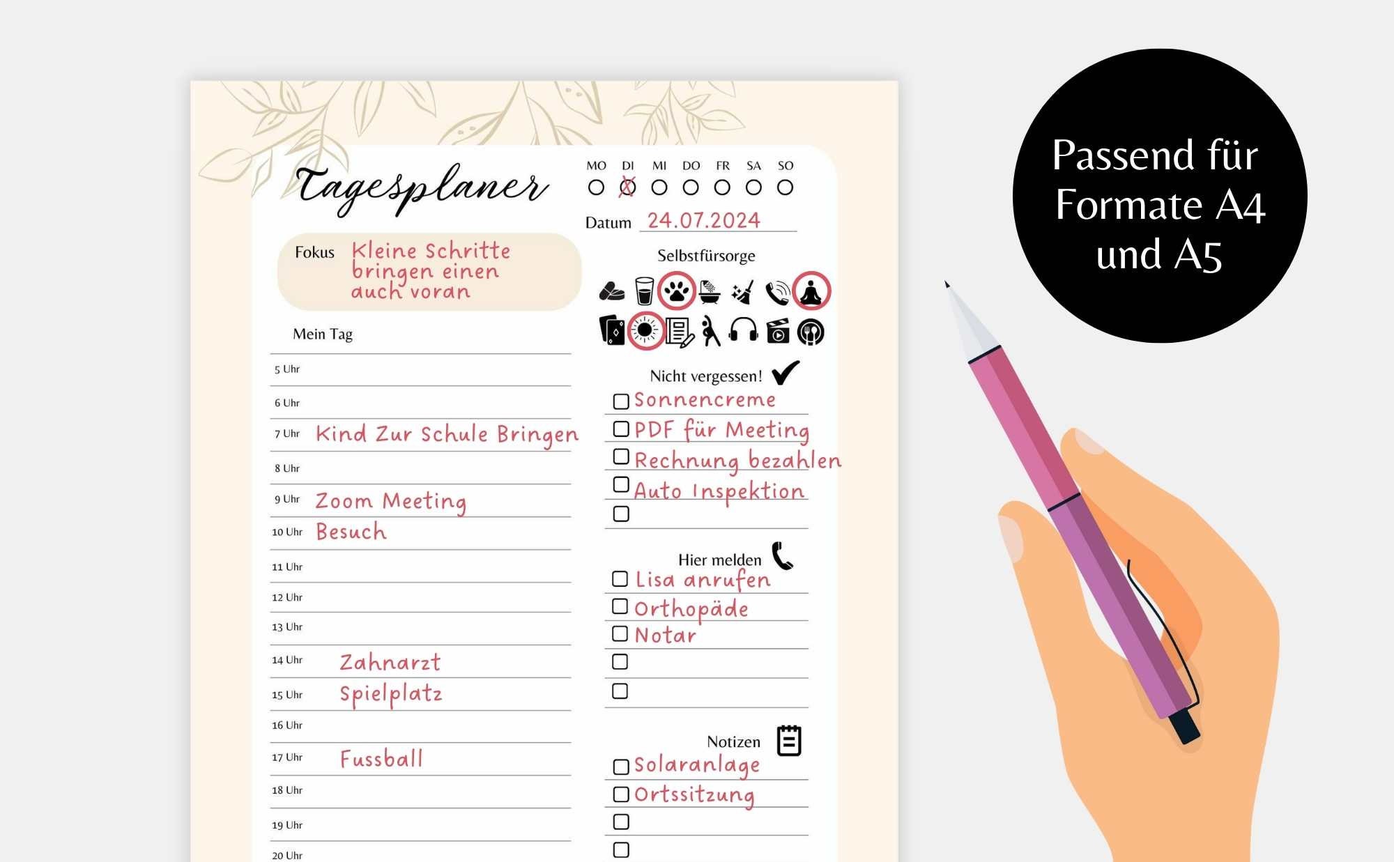 Tagesplan Vorlage Beige Daily Planer Deutsch Tagesplaner - Etsy