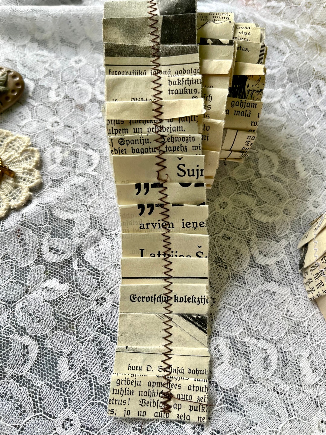Handmade Paper Ruffle Sewn From Old Book Pages , Junk Journal Supplies ...