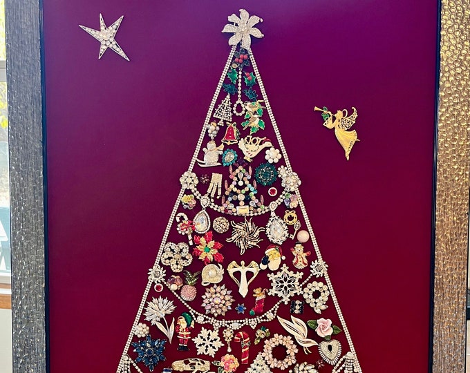 Super Bling Vintage Jewelry Christmas Tree Framed Wall Hanging 27”x39”x ...