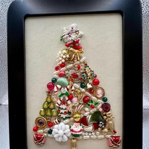 8”x6”x.50” New Black Frame, Jeweled Christmas Tree Collage, Decorated ...