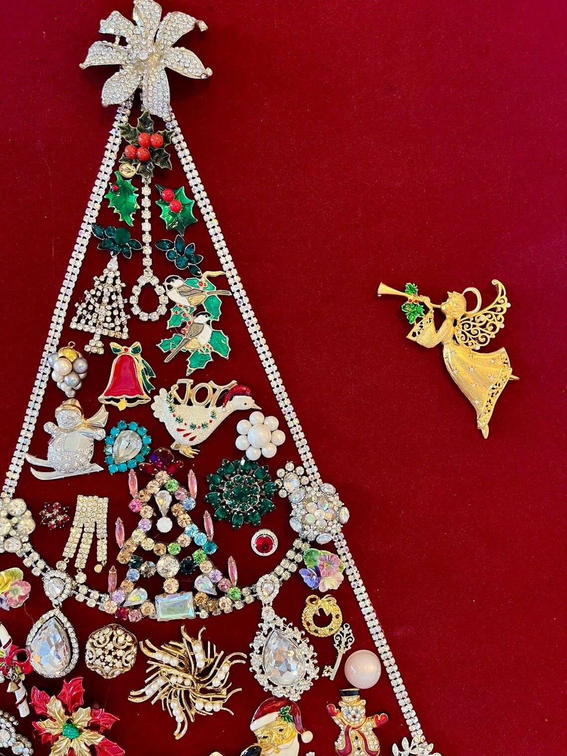 Super Bling Vintage Jewelry Christmas Tree Framed Wall Hanging 27”x39”x ...