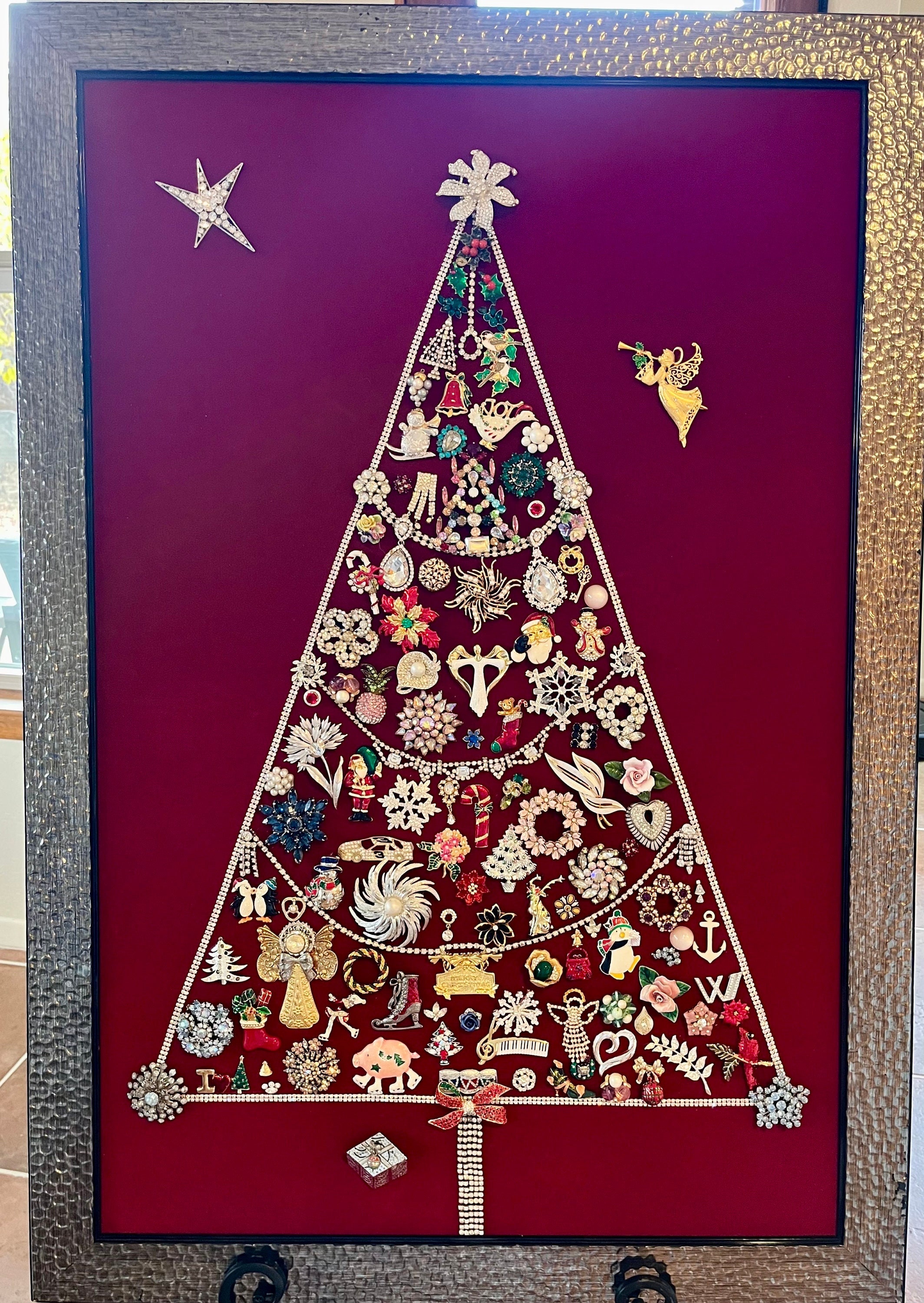 Super Bling Vintage Jewelry Christmas Tree Framed Wall Hanging 27”x39”x ...