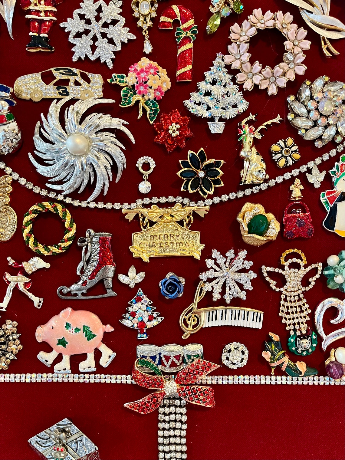 Super Bling Vintage Jewelry Christmas Tree Framed Wall Hanging 27x39x ...