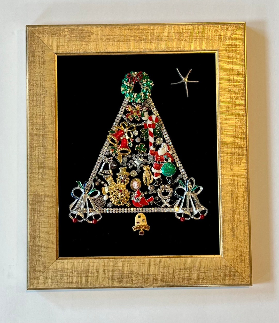 Vintage Jewelry Christmas Tree Collage - Framed Holiday Wall Art - Etsy