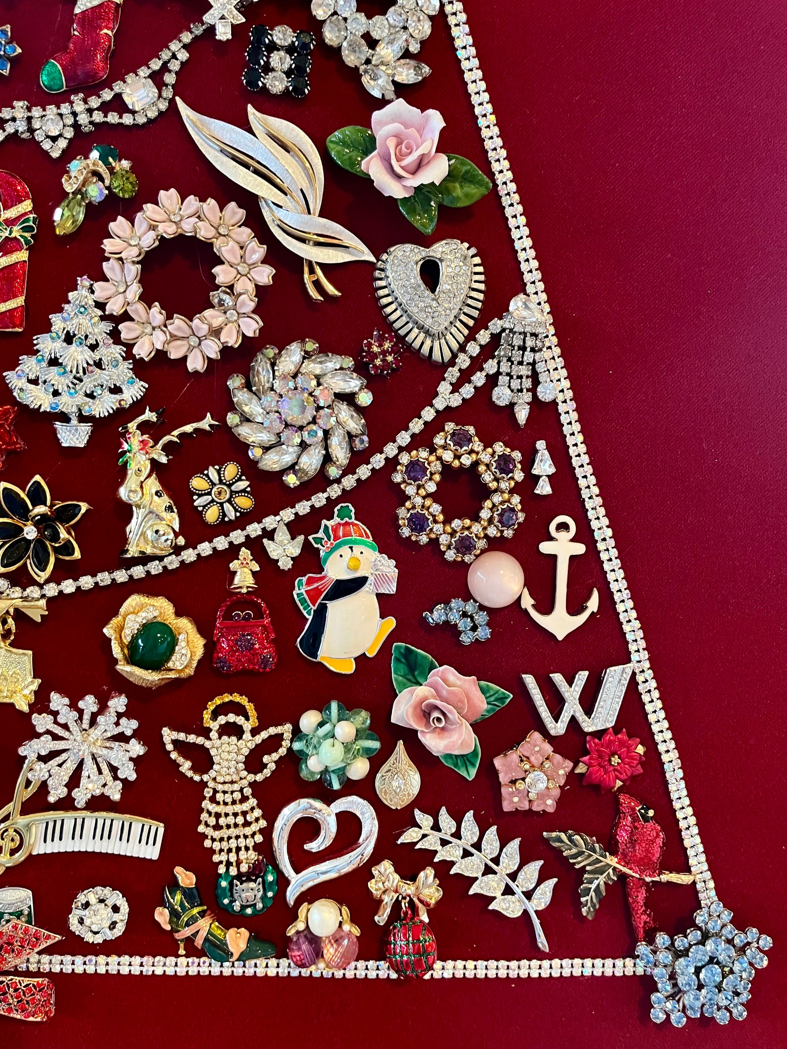 Super Bling Vintage Jewelry Christmas Tree Framed Wall Hanging 27x39x ...