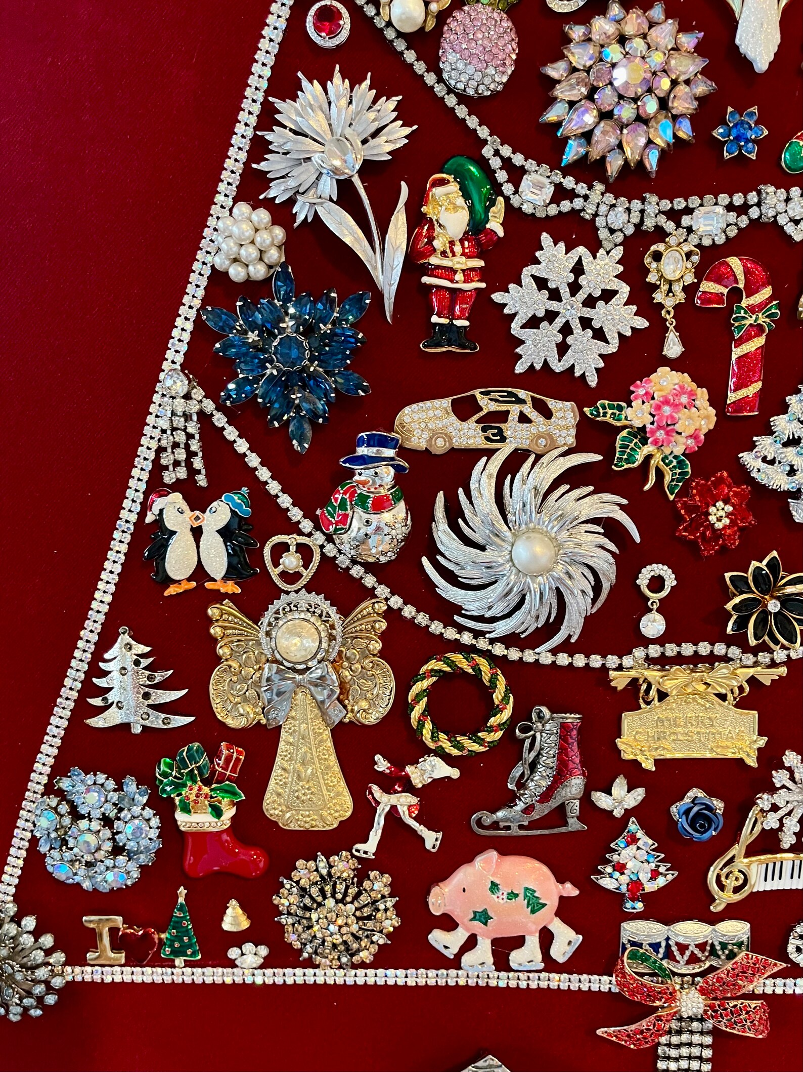 Super Bling Vintage Jewelry Christmas Tree Framed Wall Hanging 27”x39”x ...