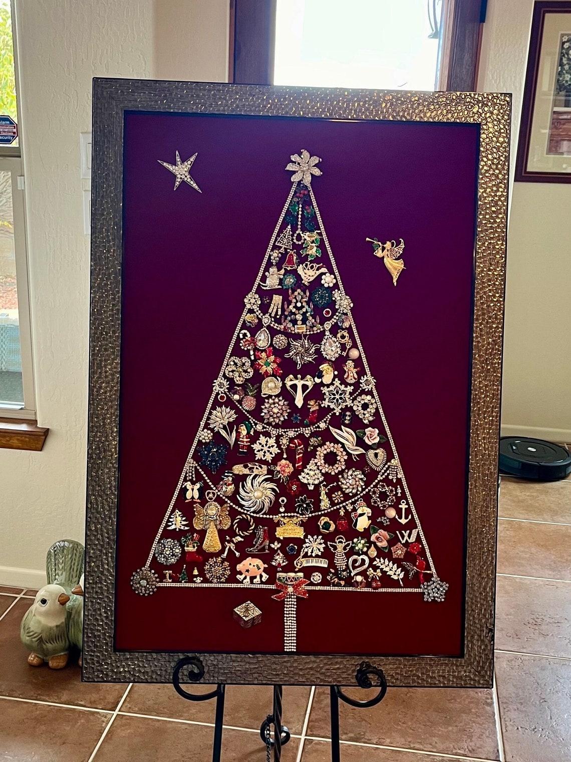Super Bling Vintage Jewelry Christmas Tree Framed Wall Hanging 27x39x ...