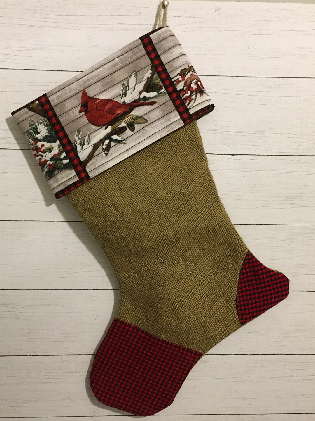 Red Cardinal Burlap Stocking - Etsy