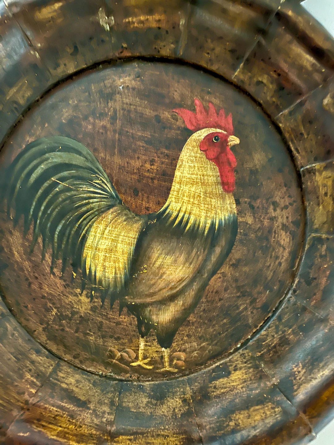 French Primitive Rooster With Lion Folk Art Hand Painted Wall Hanging ...