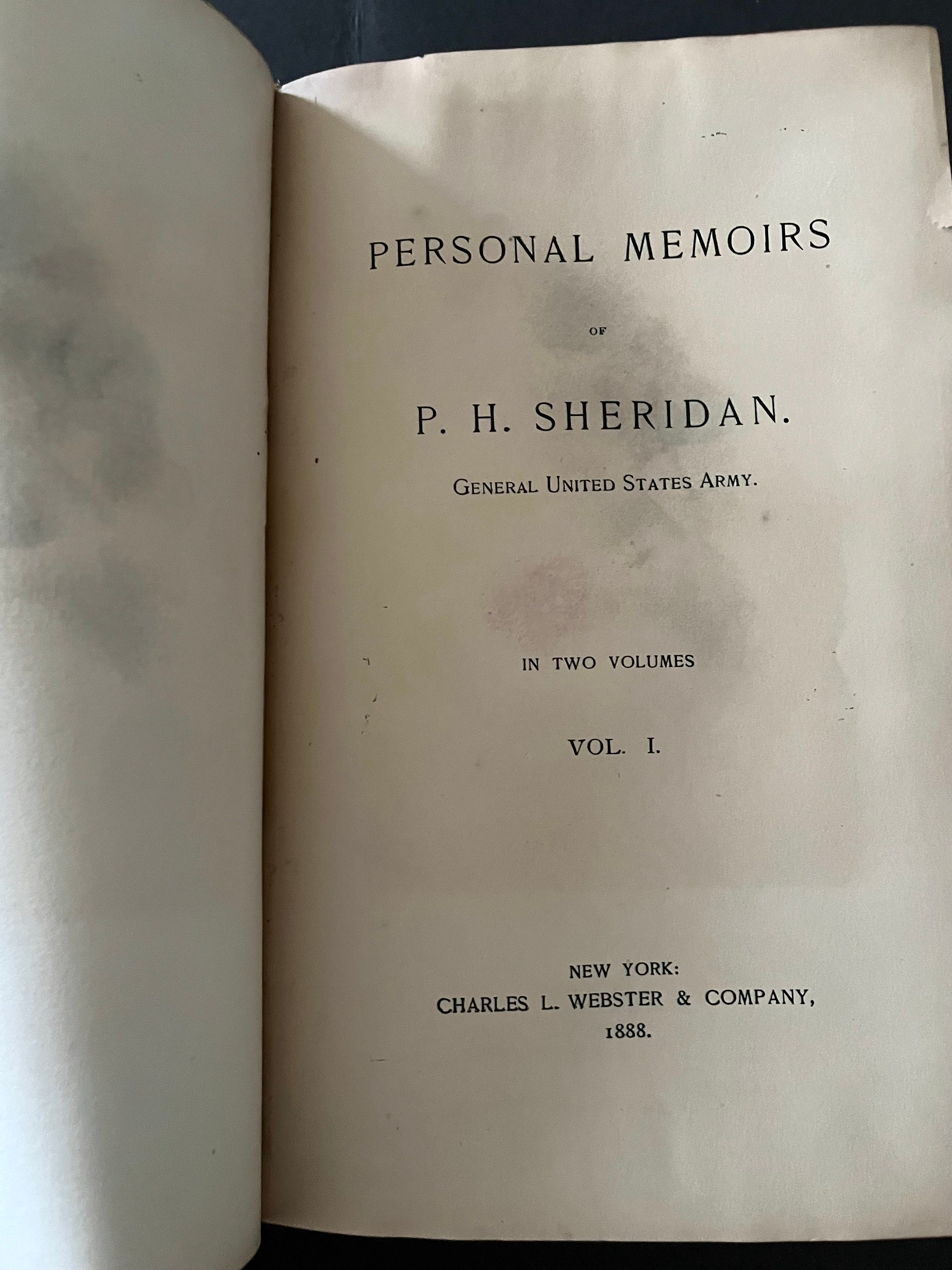 1888 CIVIL WAR General Sheridan Personal Memoirs Union & Native ...