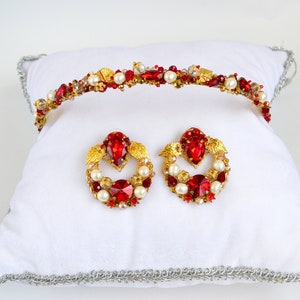 Red Gold Jewelry Set, Natural Pearls Bridesmaid Headband, Round ...