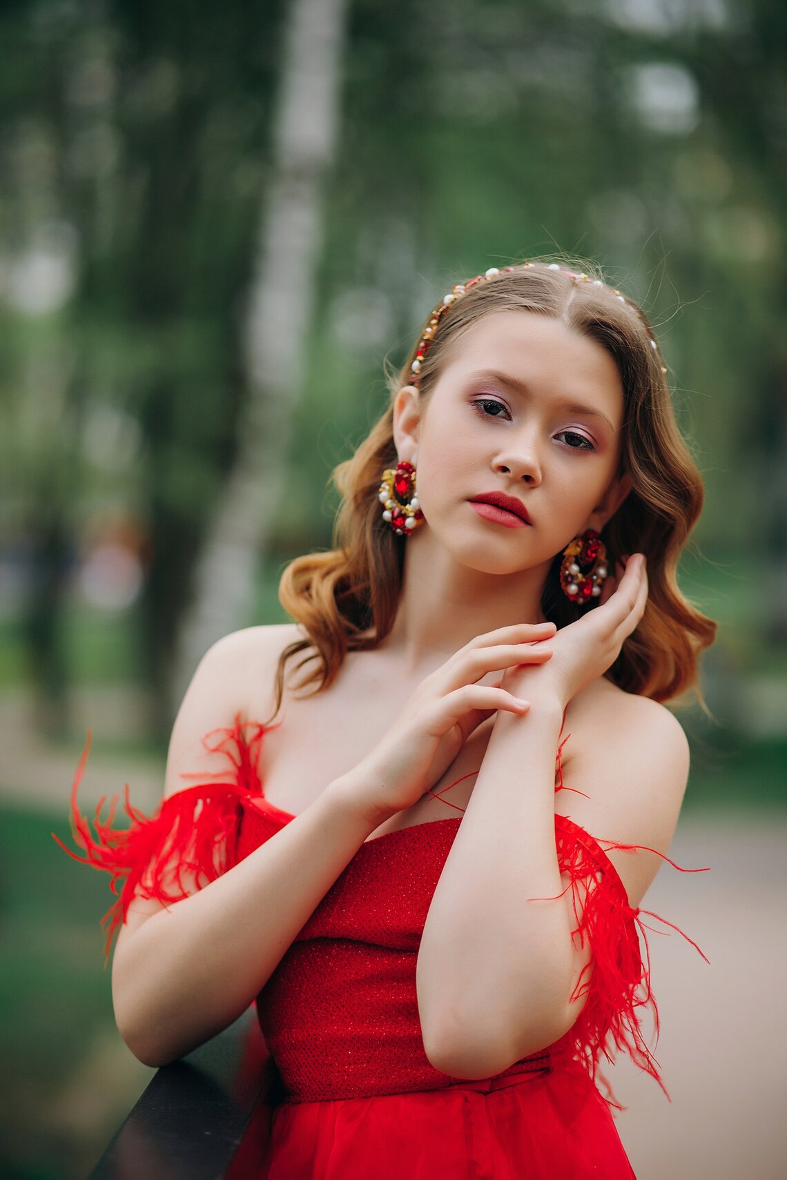 Red Gold Jewelry Set Natural Pearls Bridesmaid Headband | Etsy