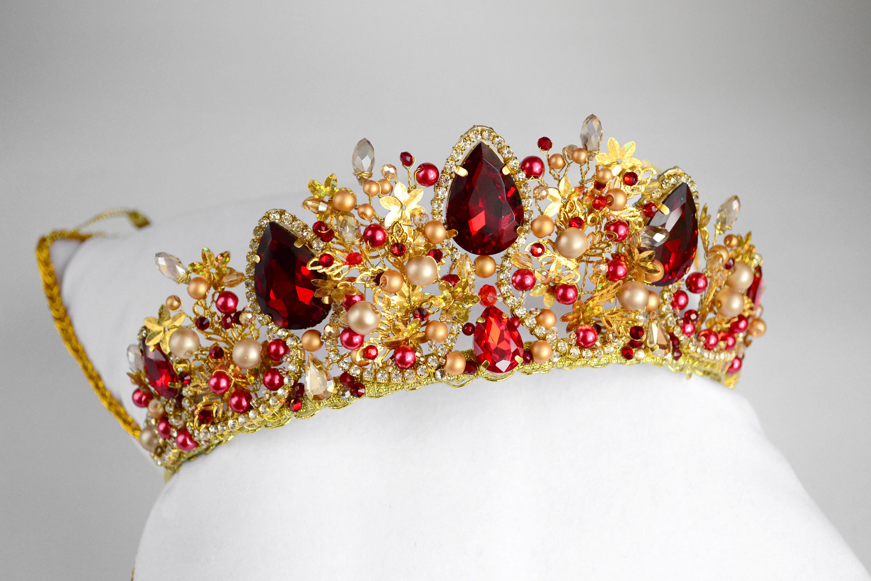 Gold Custom Princess Crown, Girl's Crown, Wedding Red Tiara, Floral ...