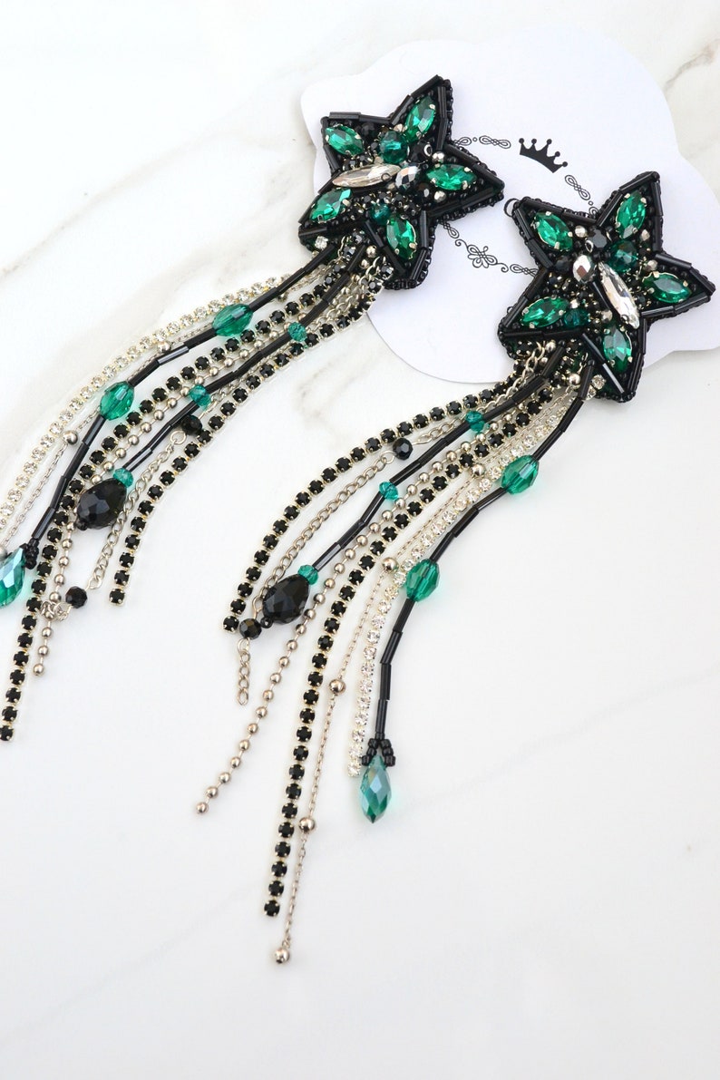 Emerald Star Earrings Silver Crystal Earrings Unique Gift - Etsy