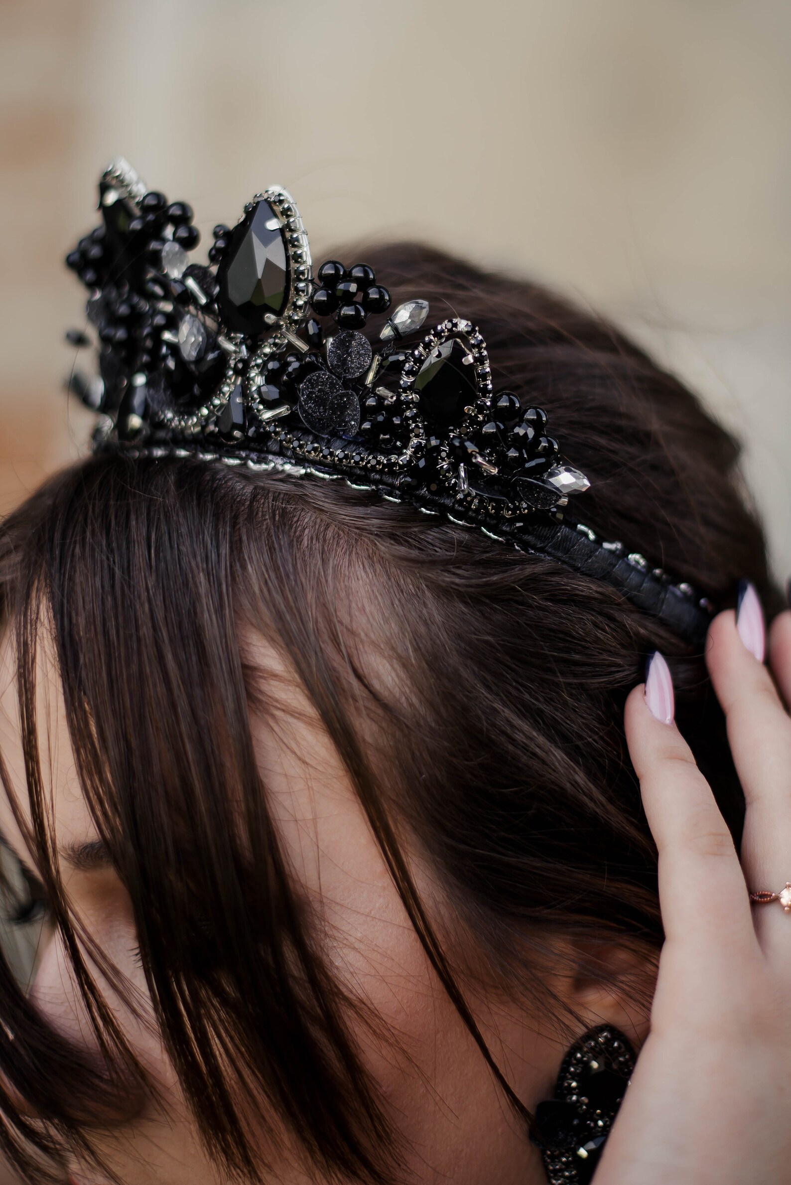 Black Custom Pearls Crown Crystal Crown for Girl Princess - Etsy