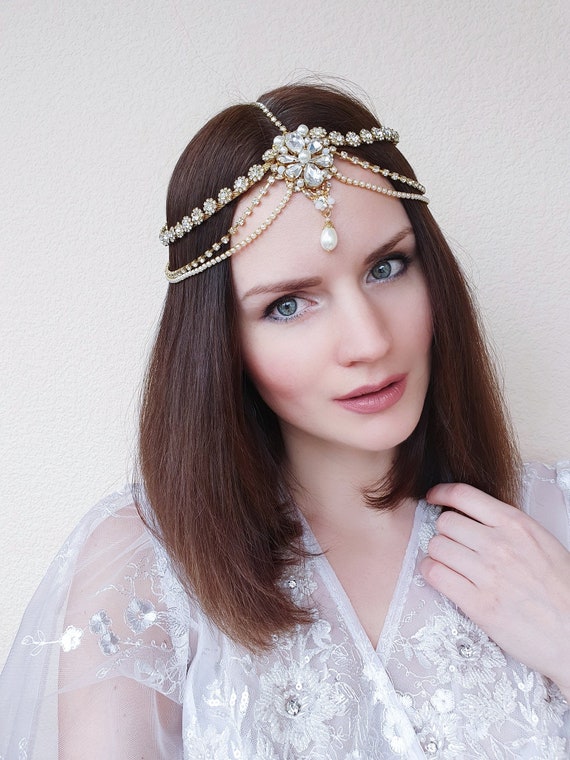 Gold Wedding Crystal Tikka Indian Style Bridal Jewelry Boho | Etsy