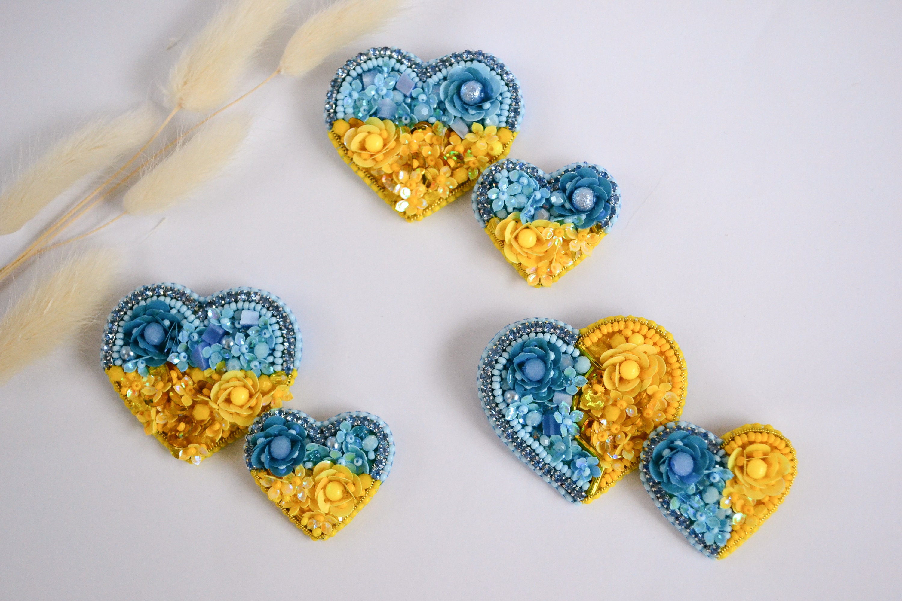 Ukrainian Flag Heart, Ukraine Brooch, Paired Brooches, Embroidered ...