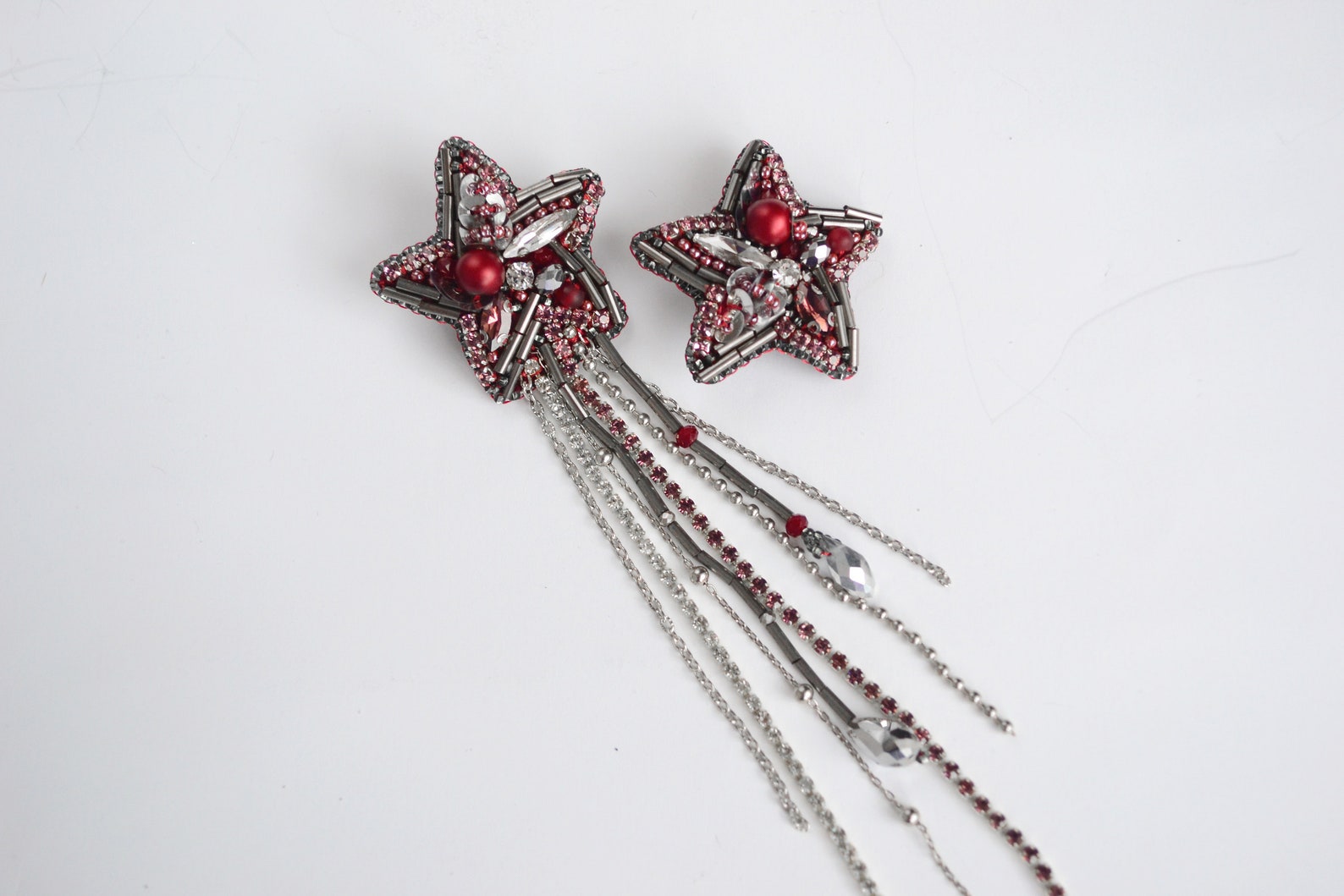 Mono Star Earrings for Women, Prom Long Crystal Burgundy Jewelry ...