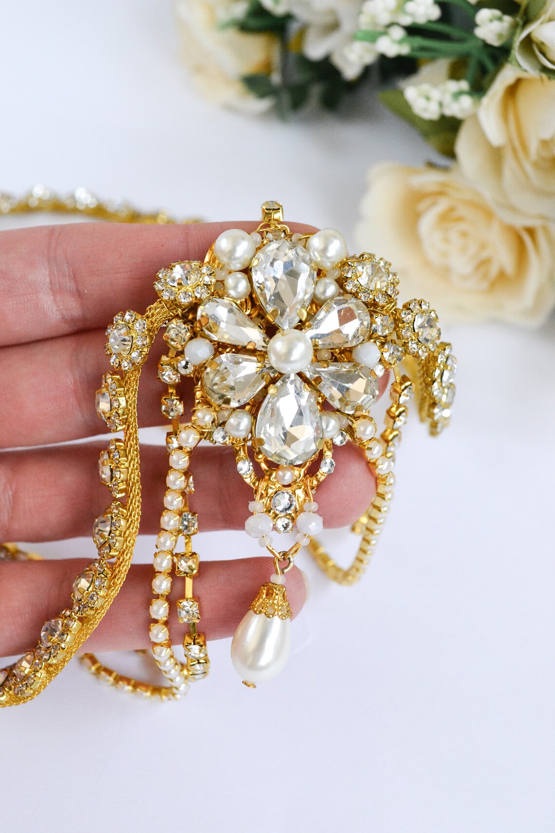 Gold Wedding Crystal Tikka Indian Style Bridal Jewelry Boho - Etsy
