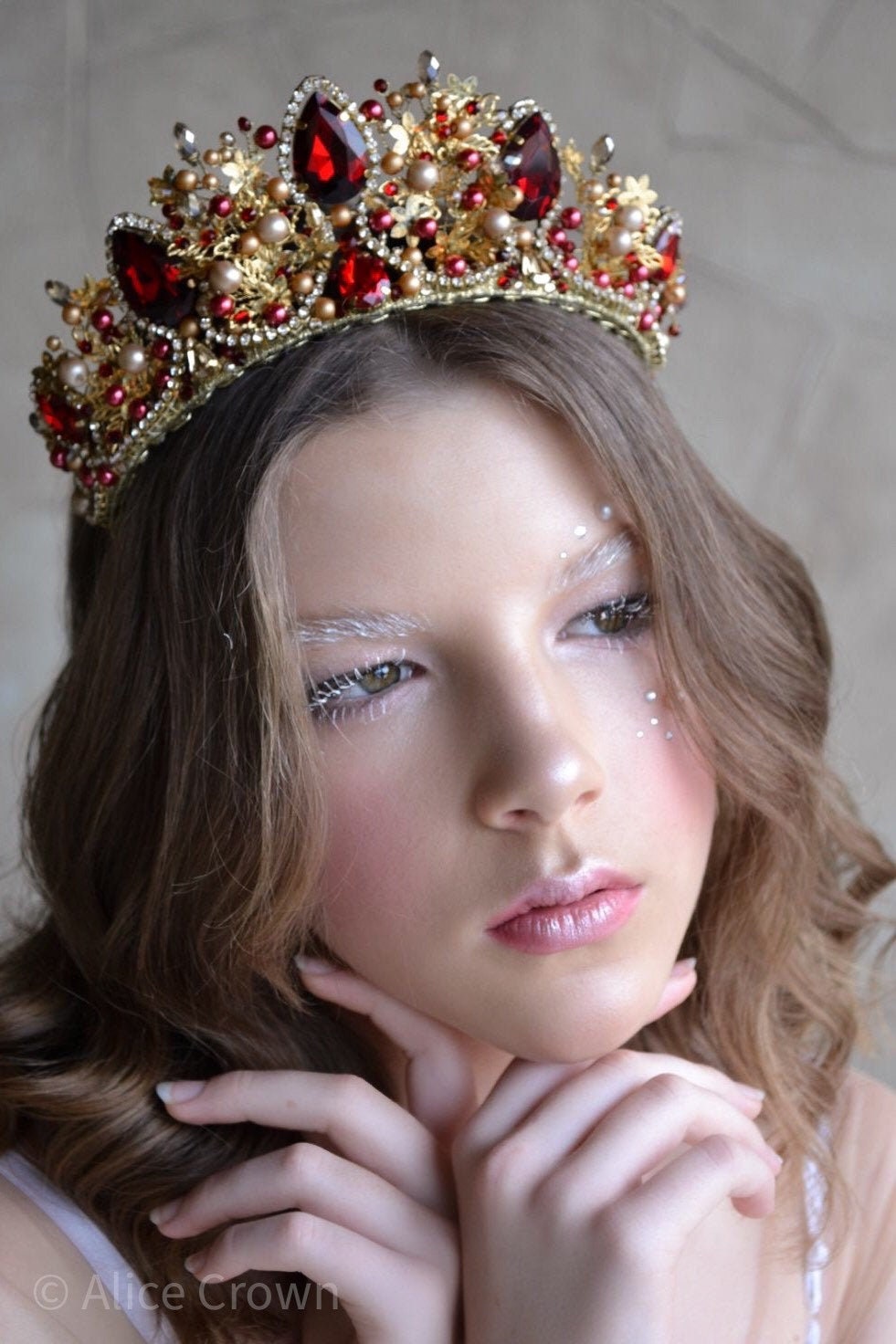 Gold Custom Princess Crown, Girl's Crown, Wedding Red Tiara, Floral ...