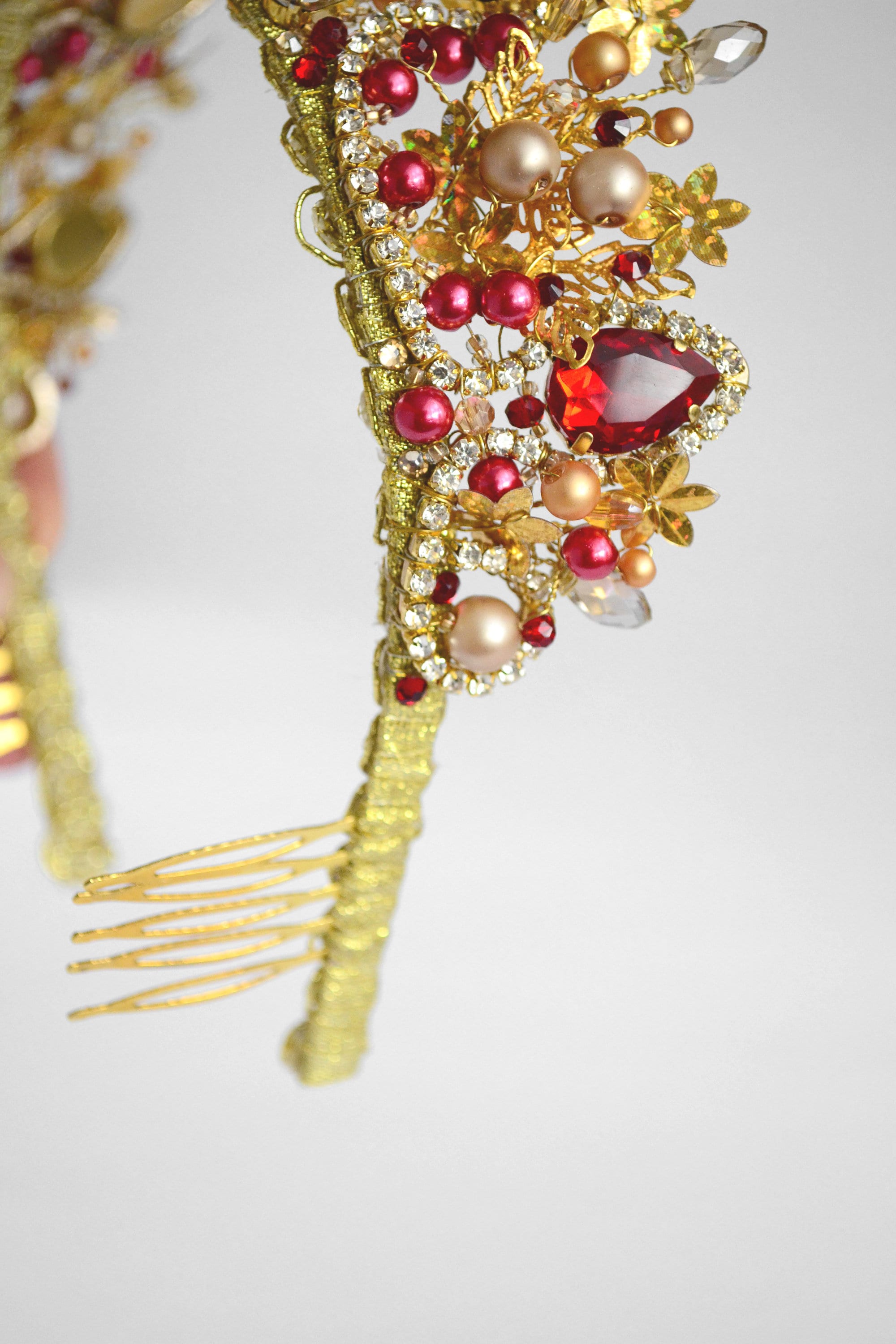 Gold Custom Princess Crown, Girl's Crown, Wedding Red Tiara, Floral ...