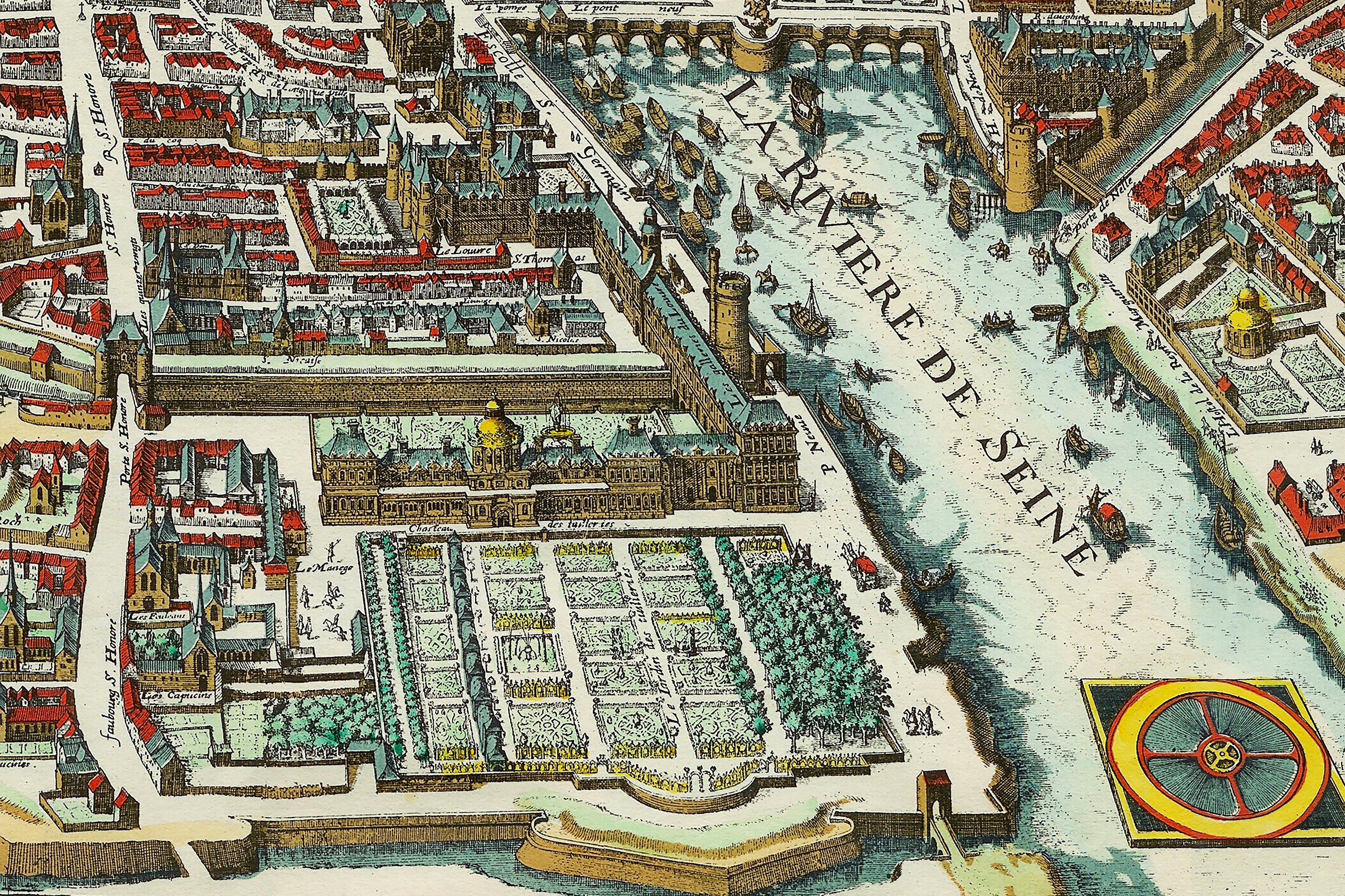 Bird's Eye Panoramic View Art Print of Paris in 1615. Vintage Map of ...