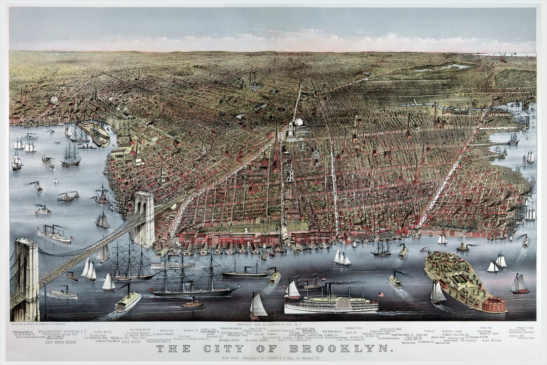 1879 Map of Brooklyn Poster. Beautiful Wall Art High-end Giclée of ...