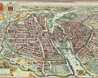 Paris Map Vintage Map of Paris Heart Map France Map Print - Etsy