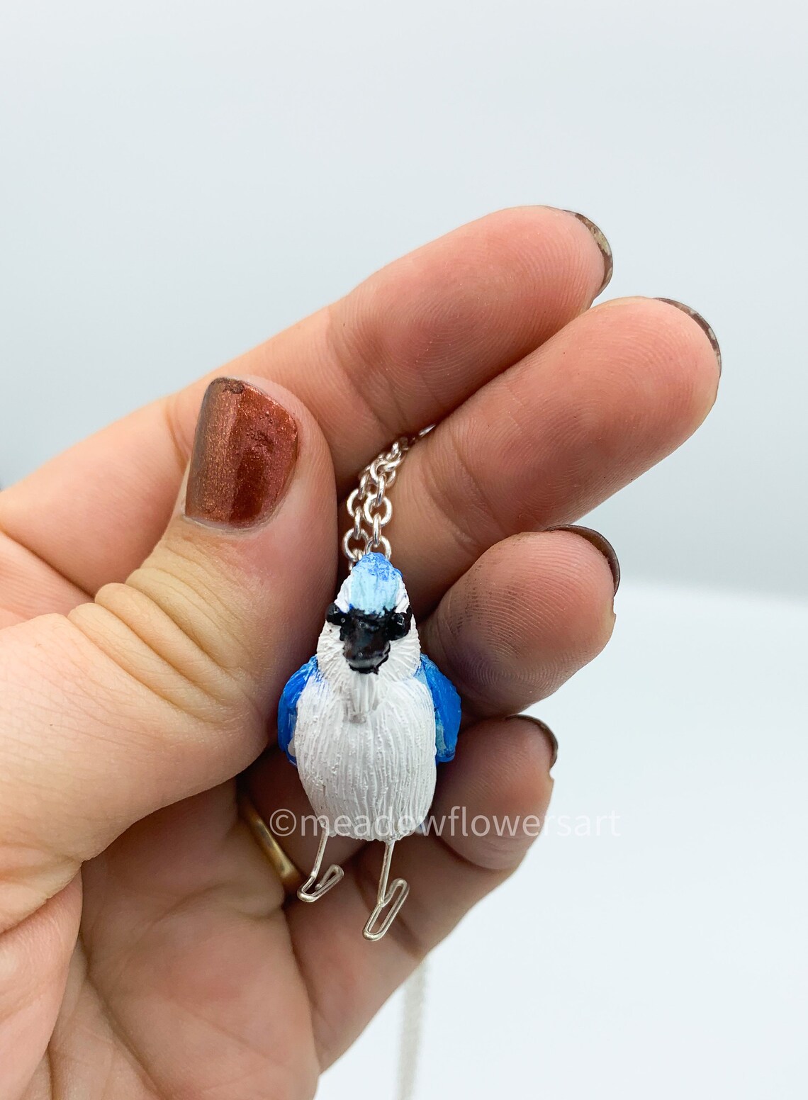 Handmade Blue Jay Polymer Clay Pendant Necklace, Bird Lover Gift, Bird ...