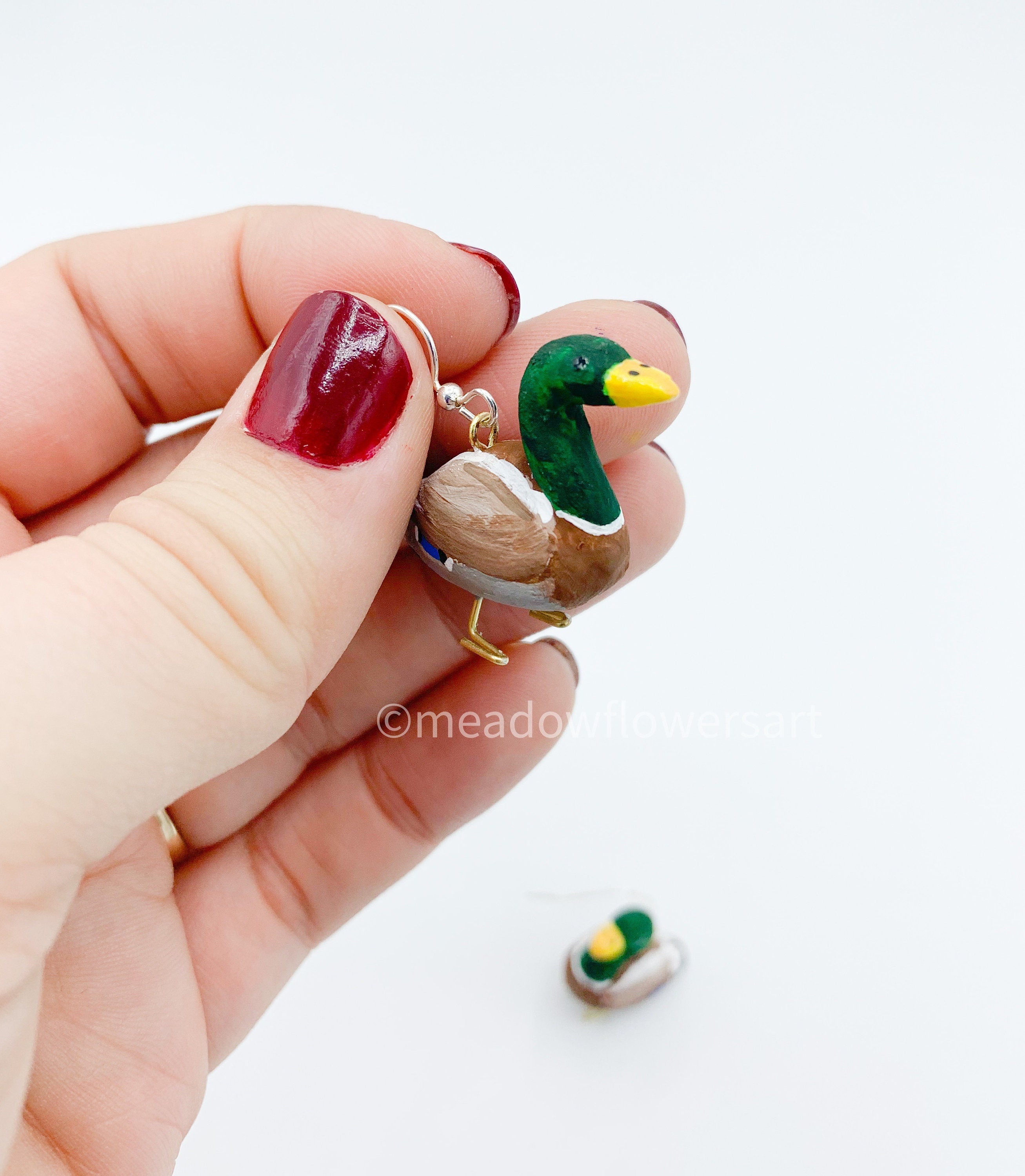 Clay duck earrings Mallard duck dangle earrings bird | Etsy