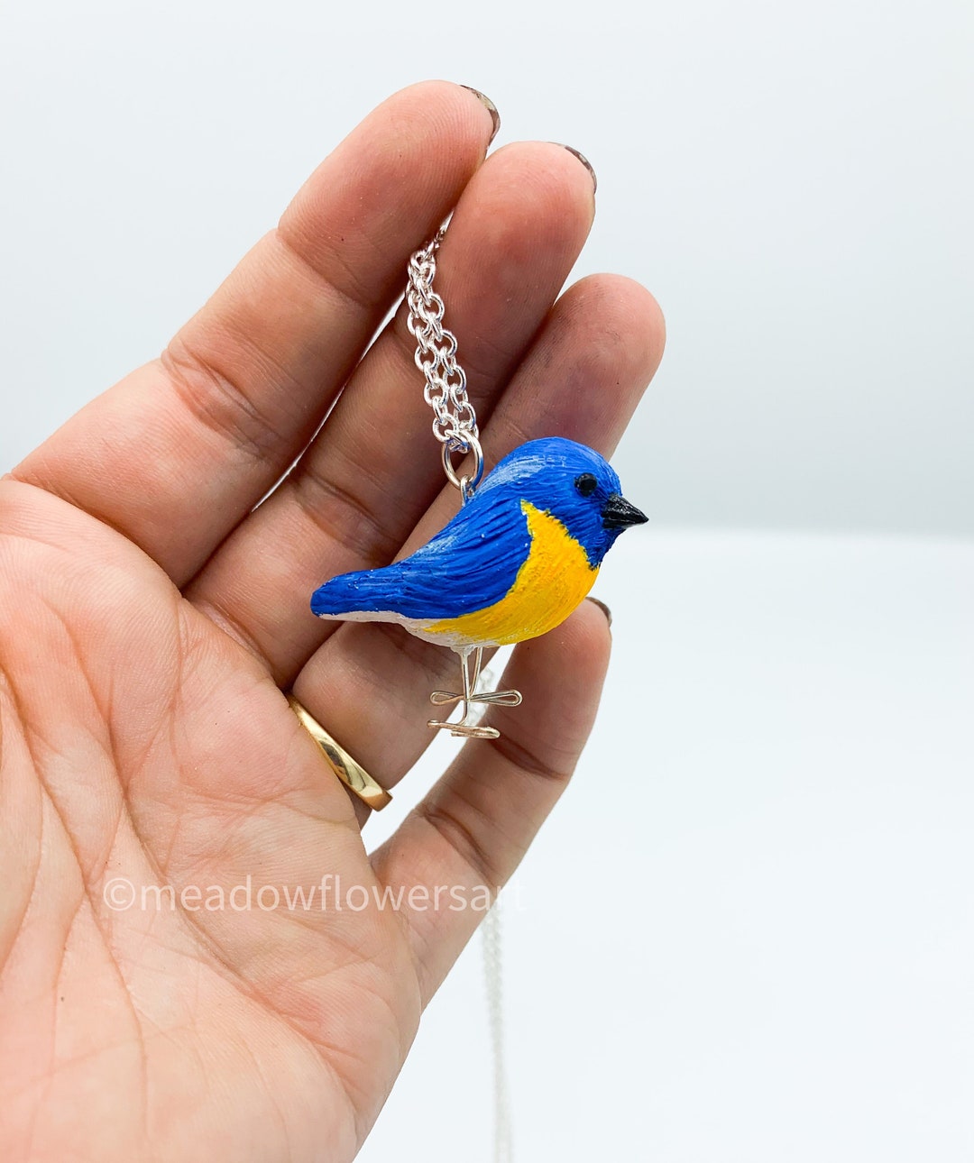 Eastern Bluebird Pendant Necklace, Polymer Clay Bird Jewelry, Bird ...