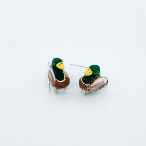 Clay Duck Earrings, Mallard Duck Dangle Earrings, Bird Jewelry, Birb ...