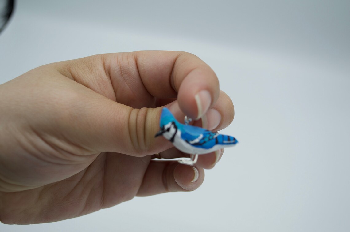 Blue Jay Earrings Blue Jay Polymer Clay Earrings Handpainted - Etsy