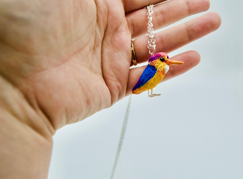 Colorful Kingfisher Pendant Necklace Oriental Pygmy | Etsy