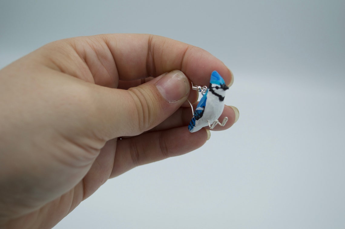 Blue Jay Earrings Blue Jay Polymer Clay Earrings Handpainted - Etsy
