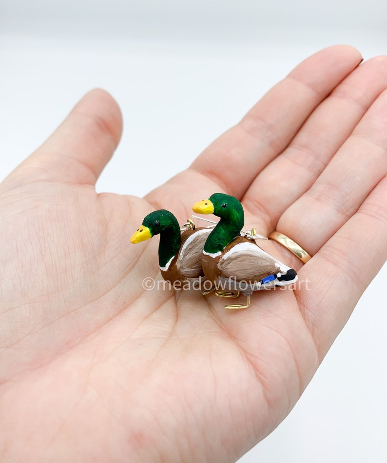 Clay Duck Earrings Mallard Duck Dangle Earrings Bird - Etsy