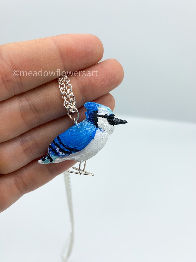 Handmade Blue Jay Polymer Clay Pendant Necklace, Bird Lover Gift, Bird ...
