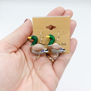 Clay Duck Earrings, Mallard Duck Dangle Earrings, Bird Jewelry, Birb ...