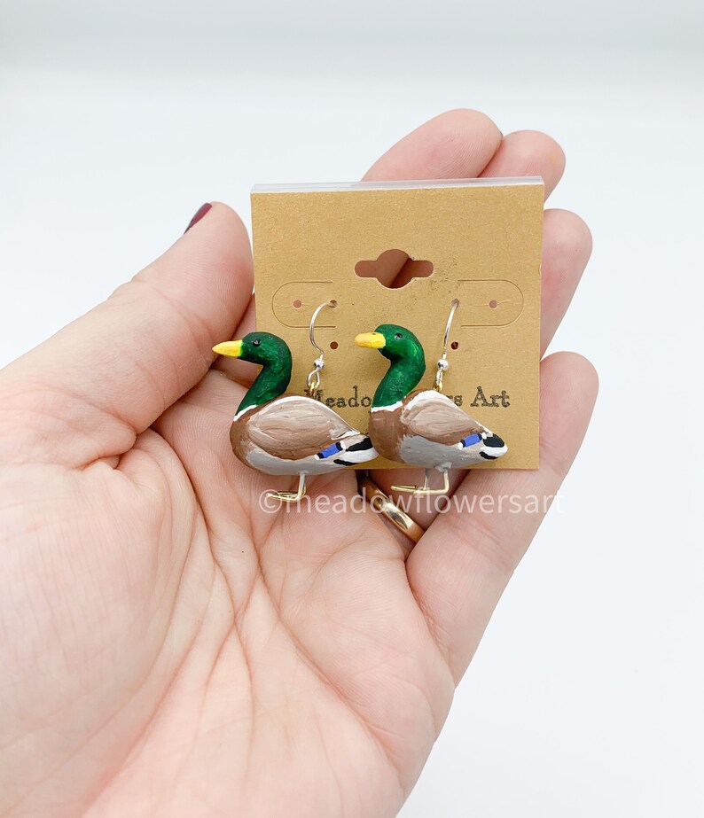 Clay Duck Earrings Mallard Duck Dangle Earrings Bird | Etsy