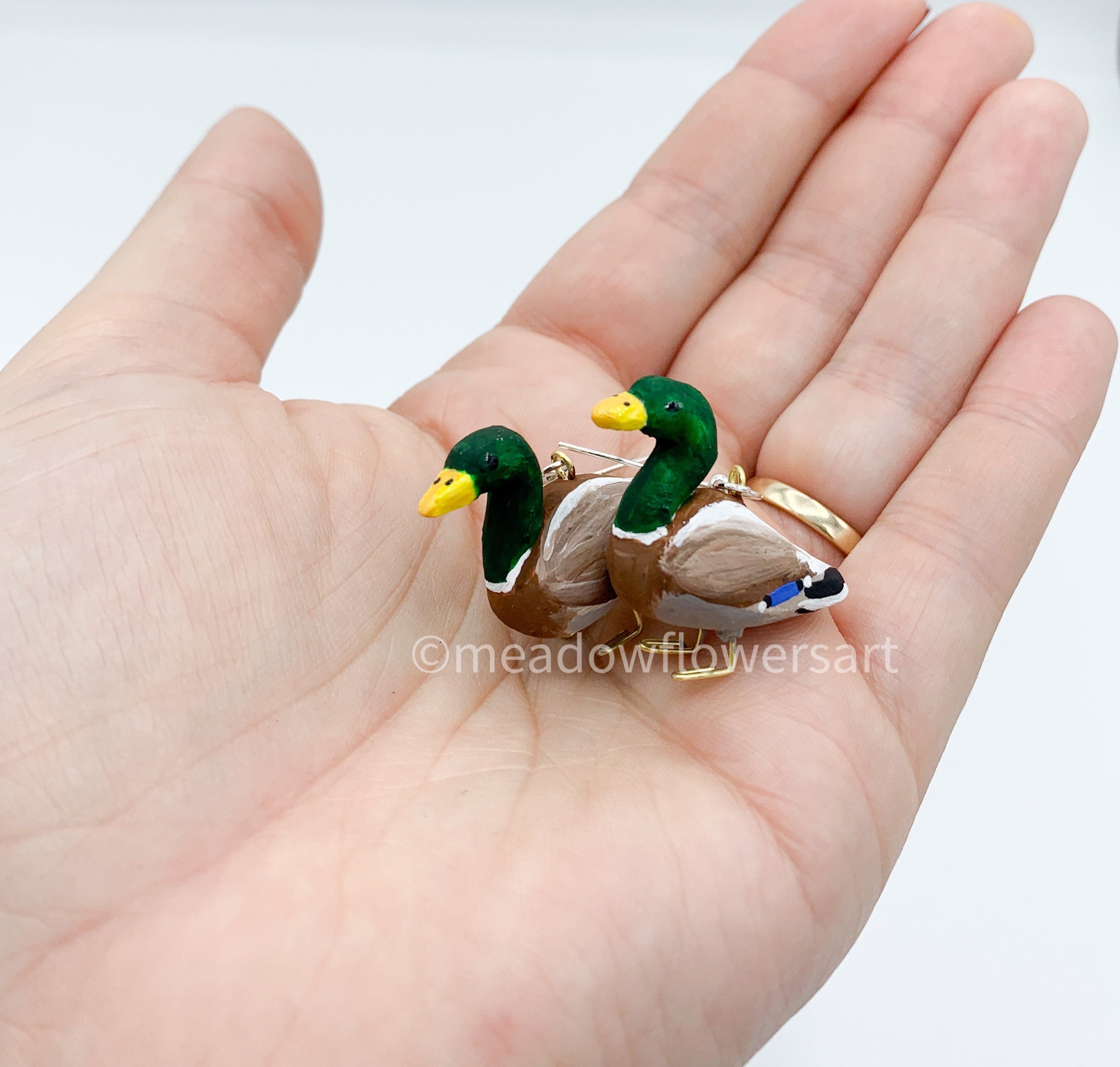 Clay duck earrings Mallard duck dangle earrings bird | Etsy