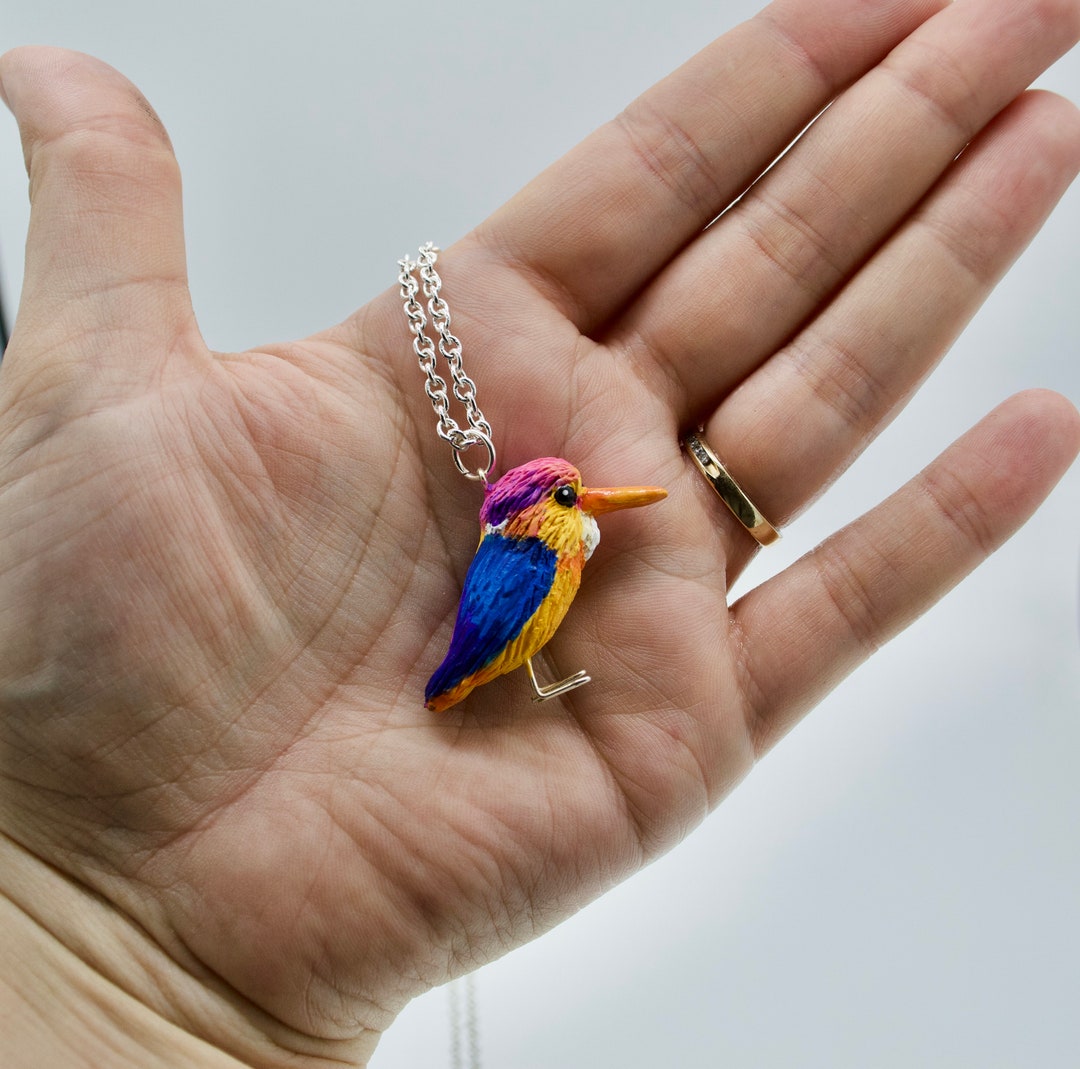 Colorful Kingfisher Pendant Necklace, Oriental Pygmy Kingfisher Pendant ...