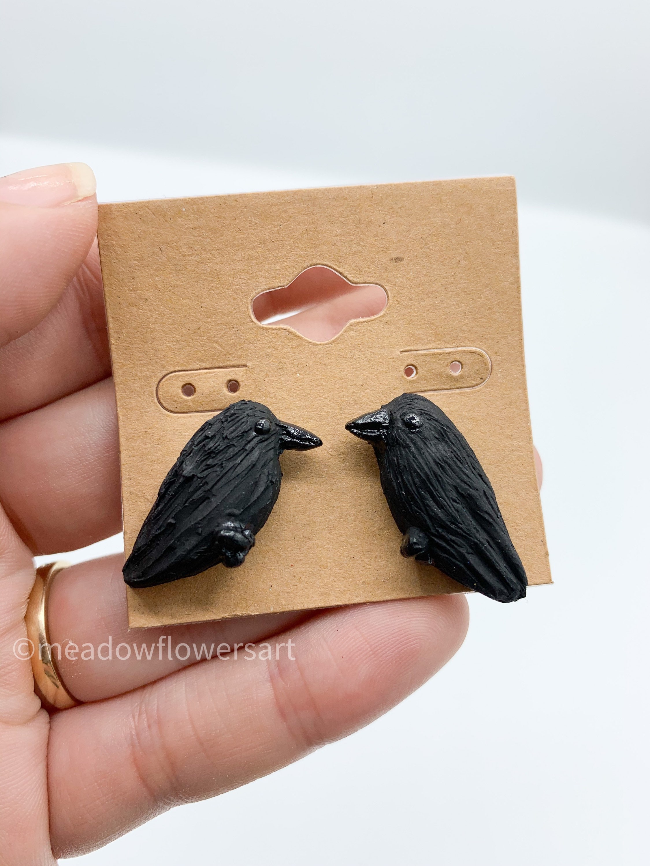 Polymer Clay Raven Stud Earrings, Large Raven Stud Earrings, Gothic Earrings, Blackbird Earrings ...