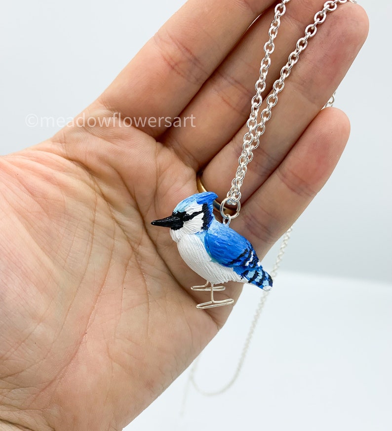 Handmade Blue Jay Polymer Clay Pendant Necklace Bird Lover | Etsy