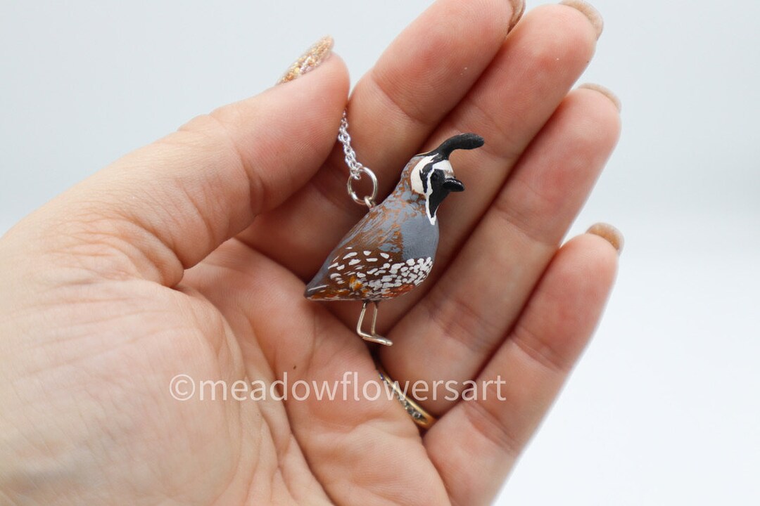 California Quail Pendant Necklace, Polymer Clay Quail Jewelry, Handmade ...