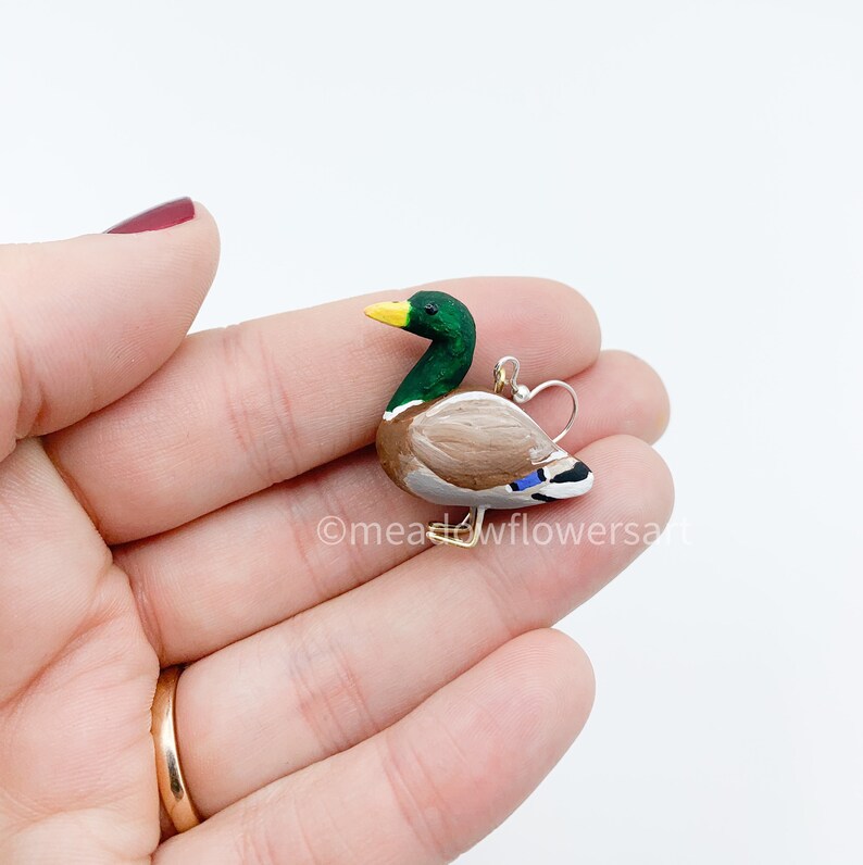 Clay Duck Earrings Mallard Duck Dangle Earrings Bird - Etsy